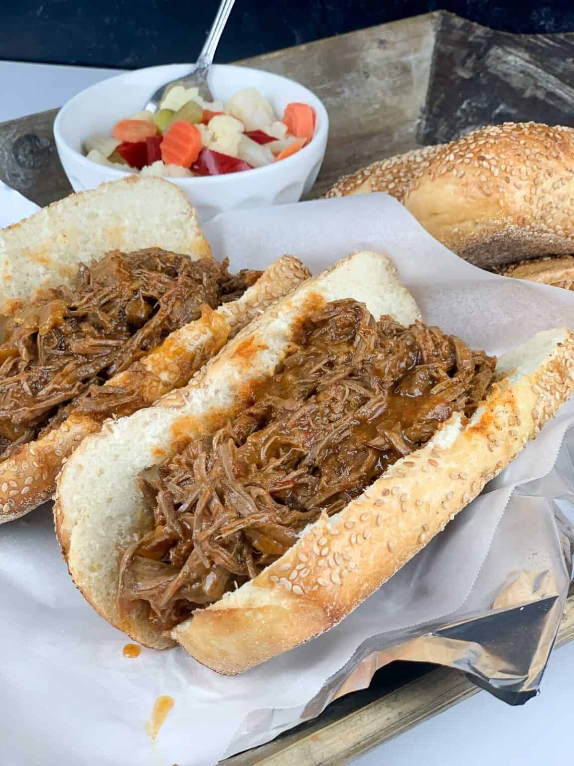 Instant Pot Italian Shredded Beef - Feeling Foodish